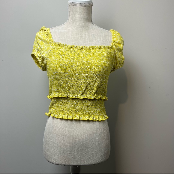 Lush | Tops | Lush Yellow Printed Smocked Crop Top | Poshmark